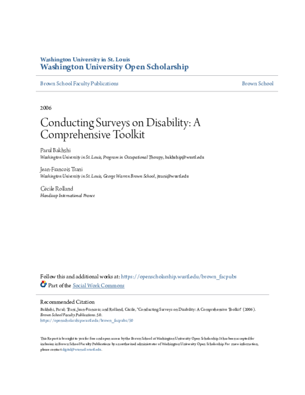 (PDF) Conducting Surveys on Disability: a Comprehensive Toolkit