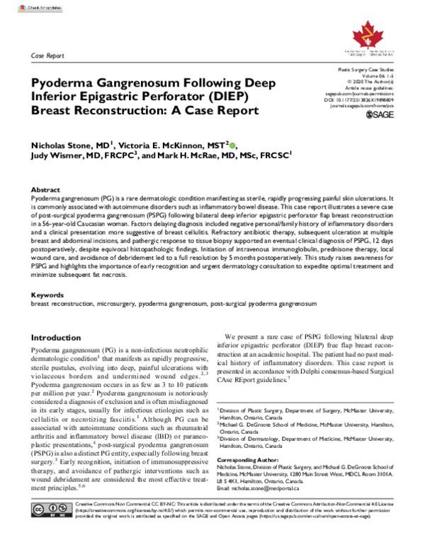 (PDF) Pyoderma Gangrenosum Following Deep Inferior Epigastric Perforator (DIEP) Breast ...