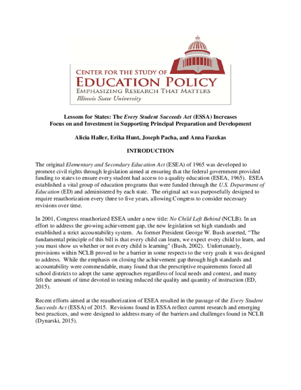 (PDF) Lessons for States: The "Every Student Succeeds Act" (ESSA ...