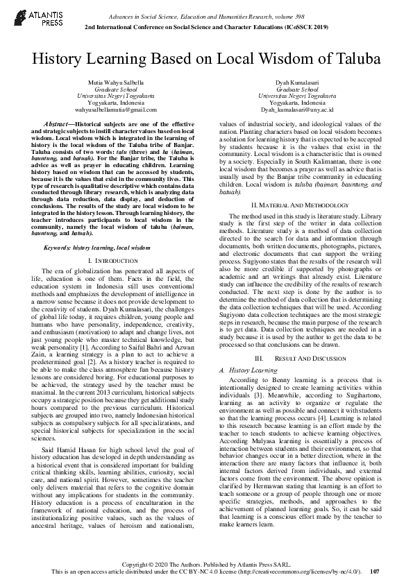 (PDF) History Learning Based on Local Wisdom of Taluba