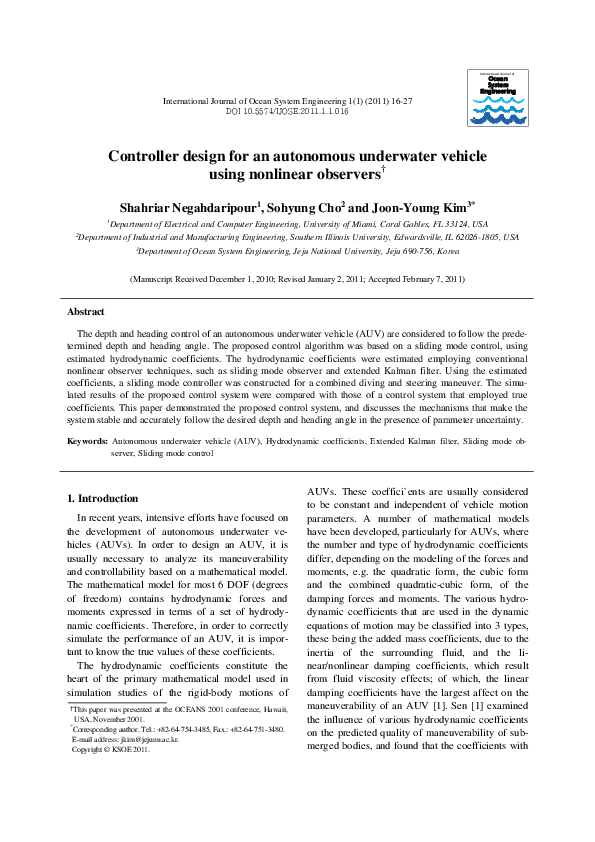 Pdf Controller Design For An Autonomous Underwater Vehicle Using Nonlinear Observers