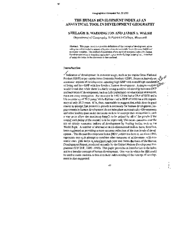 (PDF) The Human Development Index as an Analytical Tool in Development ...