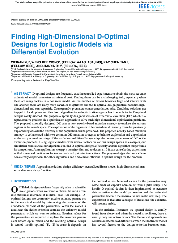 (PDF) D-Optimal Designs for Logistic Models Using Differential Evolution
