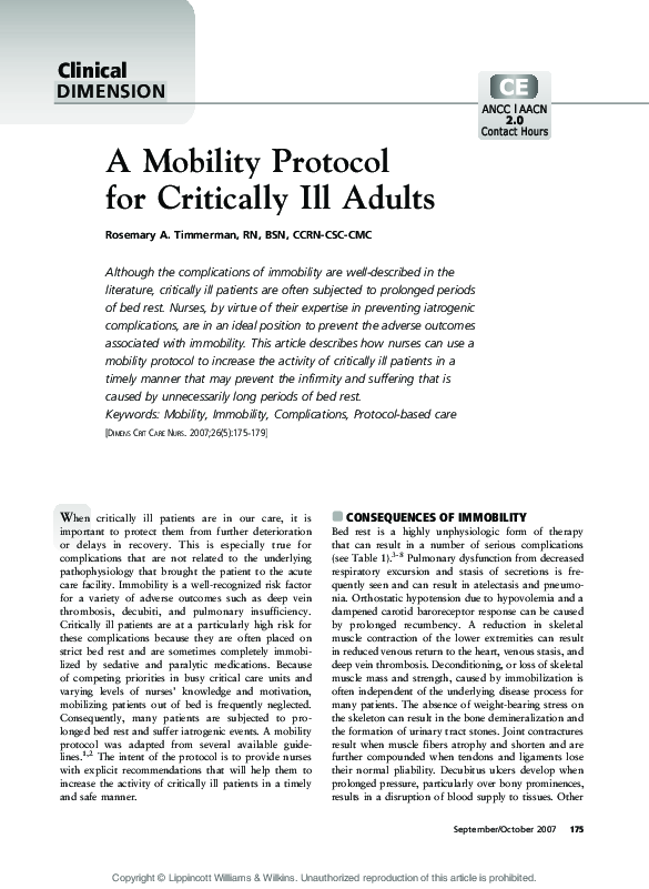 (PDF) A Mobility Protocol for Critically Ill Adults