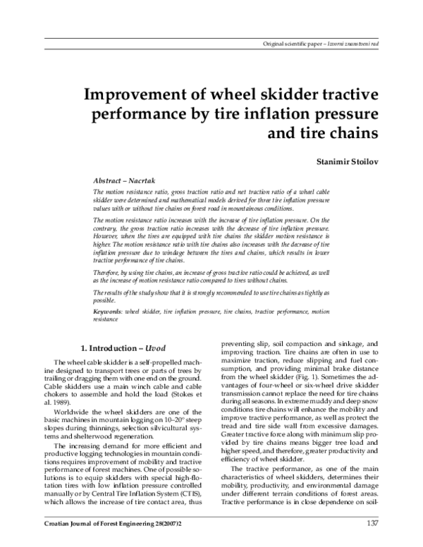 (PDF) Improvement of wheel skidder tractive performance by tire inflation pressure and tire ...