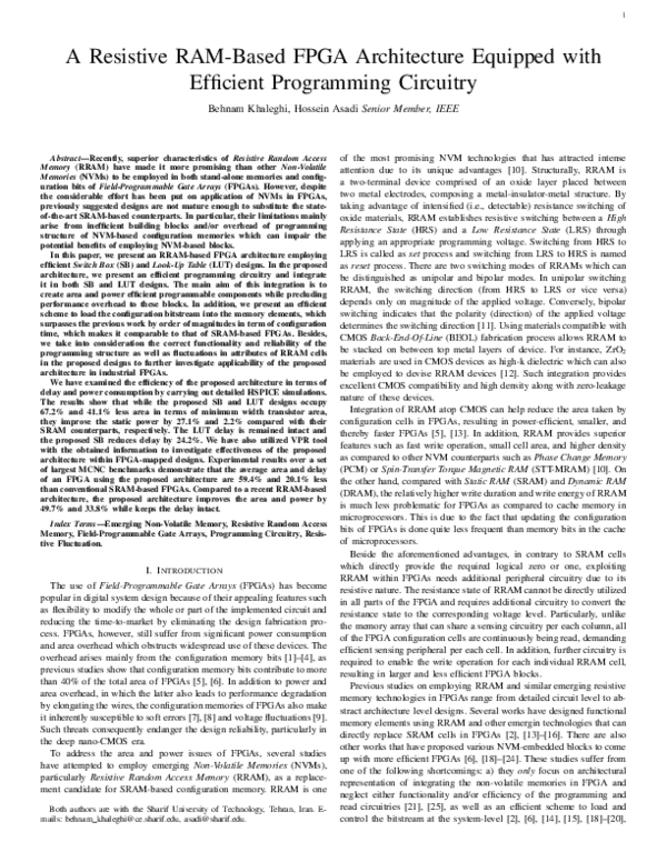 Pdf A Resistive Ram Based Fpga Architecture Equipped With Efficient Programming Circuitry 