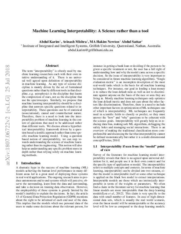 (PDF) Machine Learning Interpretability: A Science rather than a tool