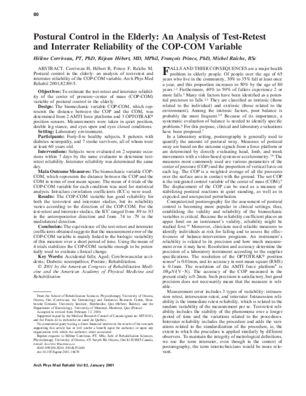 (PDF) Postural control in the elderly: An analysis of test-retest and ...