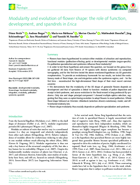 (PDF) Modularity and evolution of flower shape: the role of function ...