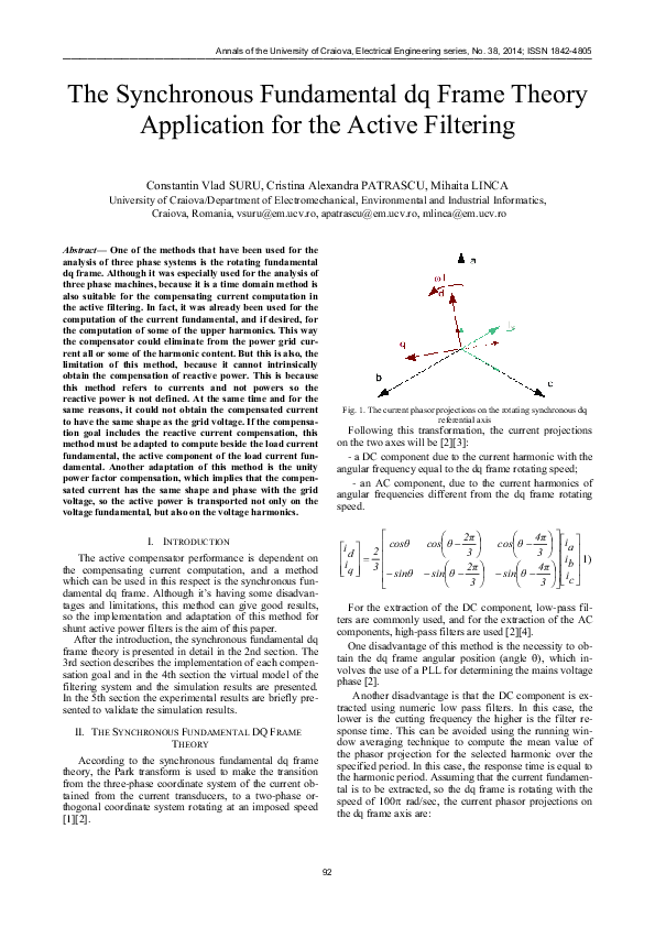 (PDF) The Synchronous Fundamental dq Frame Theory Application for the ...