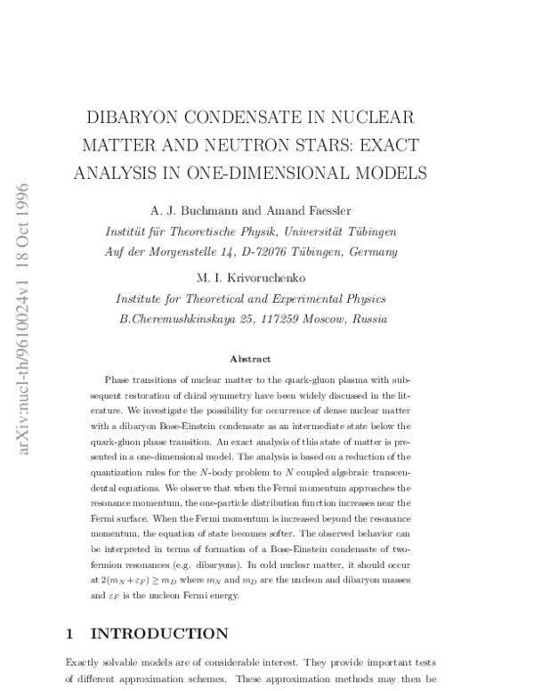 (PDF) Dibaryon Condensate in Nuclear Matter and Neutron Stars: Exact ...