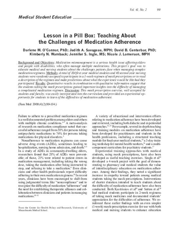 (PDF) Lesson in a pill box: teaching about the challenges of medication ...