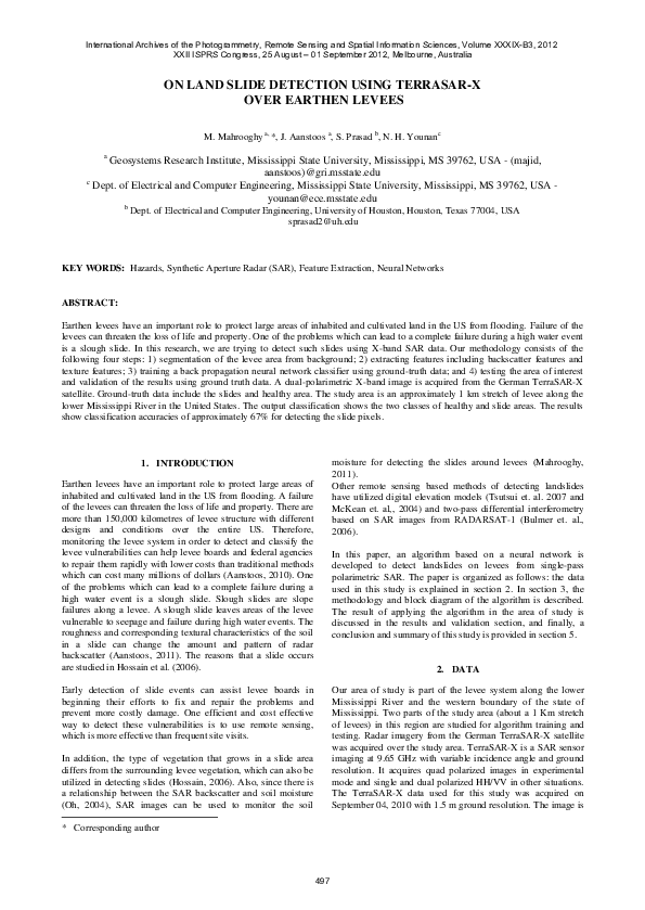 (PDF) On Land Slide Detection Using Terrasar-X Over Earthen Levees