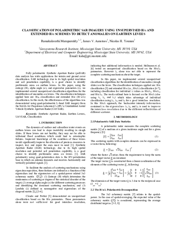 Pdf Classification Of Polarimetric Sar Imagery Using Unsupervised Hα And Extended Hα Schemes 