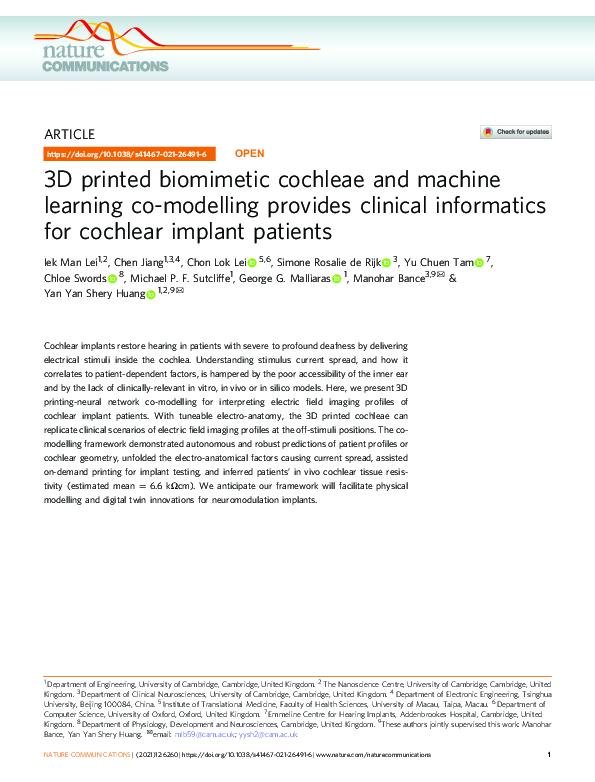 (PDF) 3D printed biomimetic cochleae and machine learning co-modelling ...
