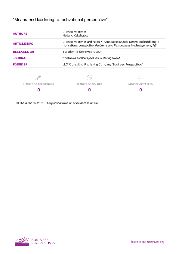 (PDF) Means-end laddering: a motivational perspective