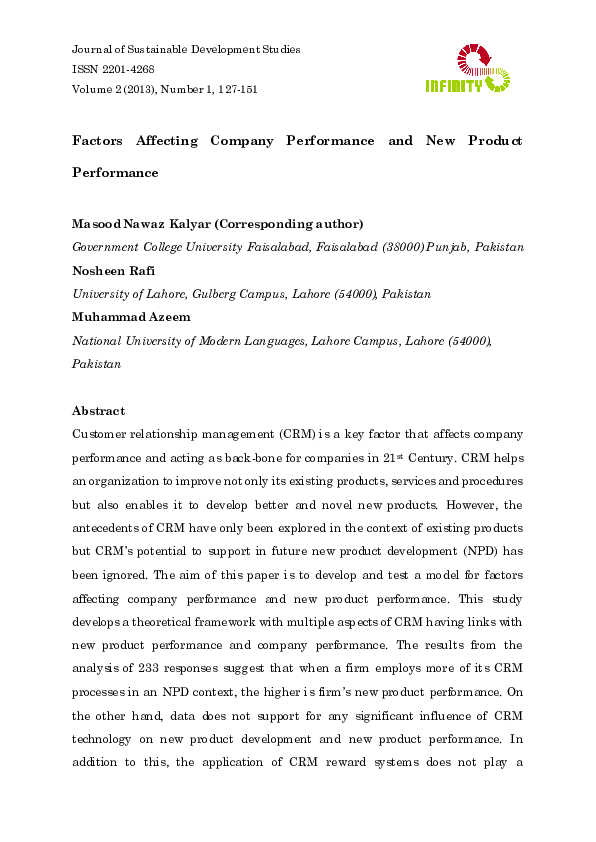 (PDF) Factors Affecting Company Performance and New Product Performance