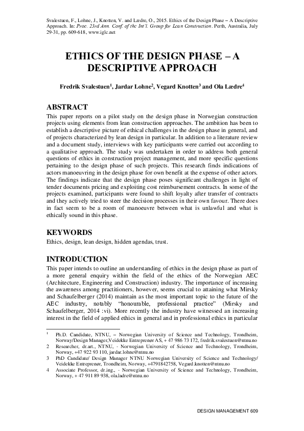 (PDF) Ethics of the Design Phase – a Descriptive Approach
