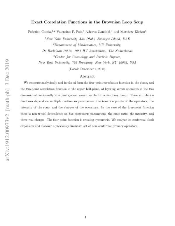 Pdf Exact Correlation Functions In The Brownian Loop Soup
