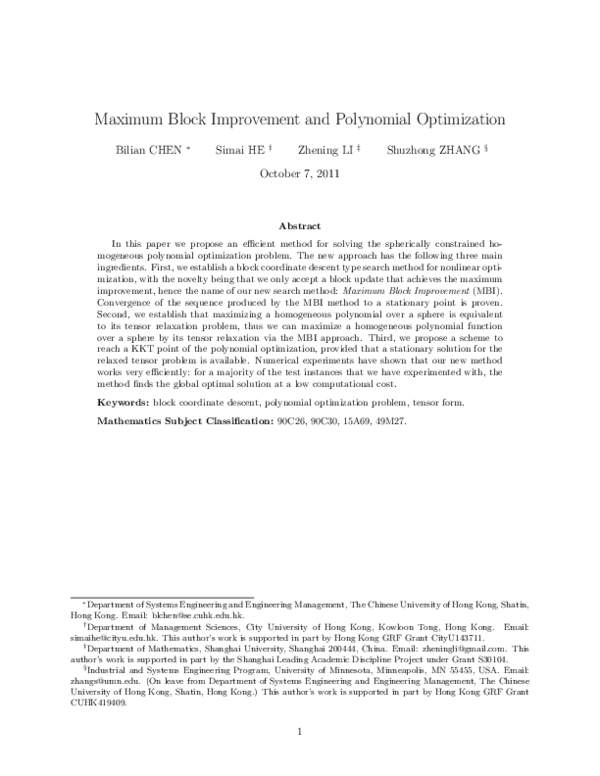(PDF) Maximum Block Improvement and Polynomial Optimization