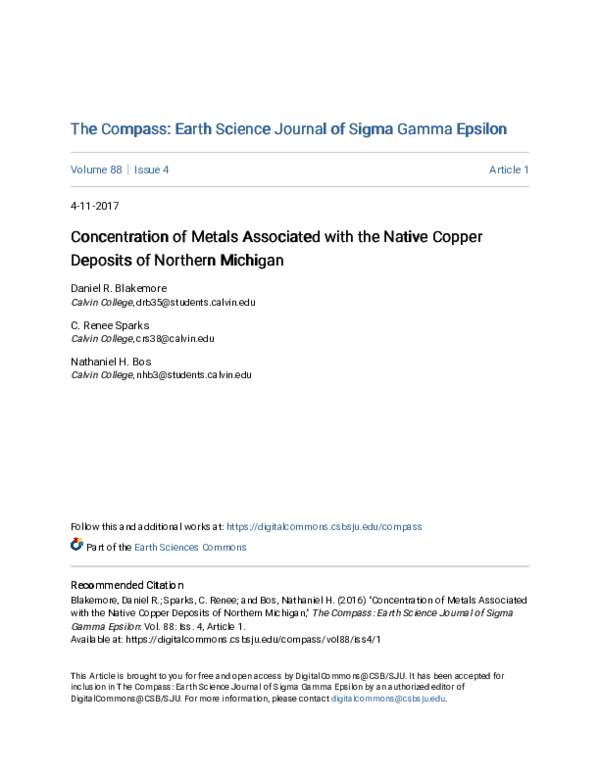 (PDF) Concentration of Metals Associated with the Native Copper ...