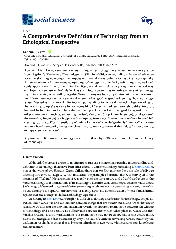 (PDF) A Comprehensive Definition of Technology from an Ethological ...