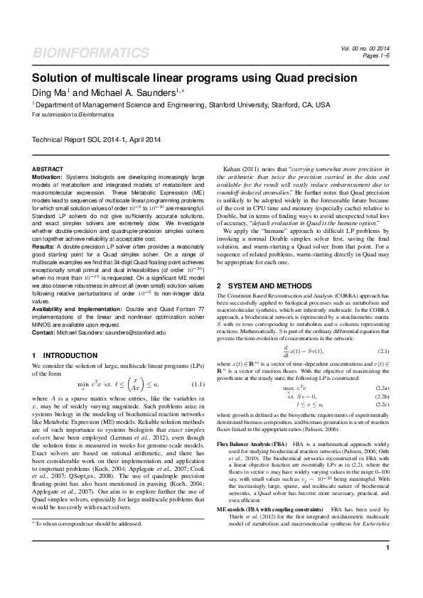 (PDF) Solution of multiscale linear programs using Quad precision