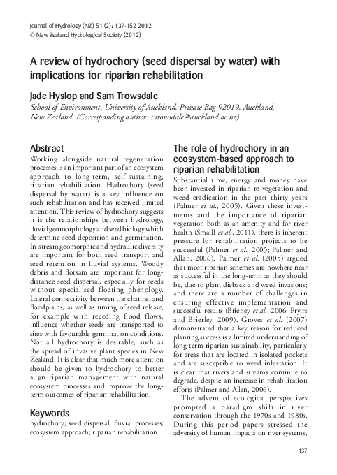 (PDF) A review of hydrochory (seed dispersal by water) with ...