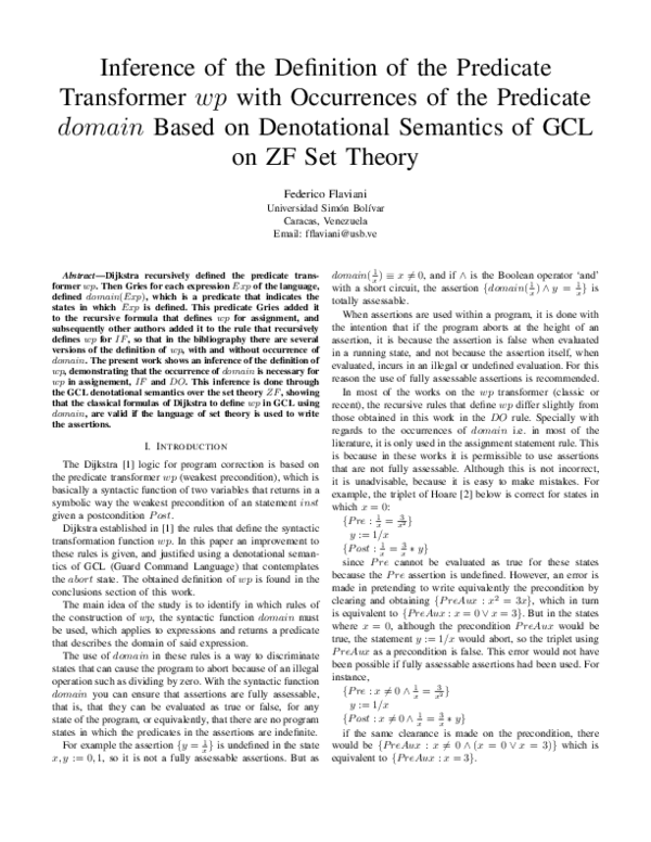 (PDF) Inference of the Definition of the Predicate Transformer wp with Occurrences of the ...