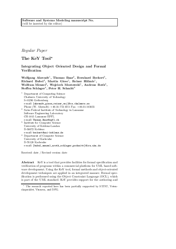 (PDF) Integrating object oriented design and formal verification