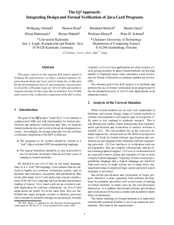 (PDF) The Approach: Integrating Design and Formal Verification of Java Card Programs