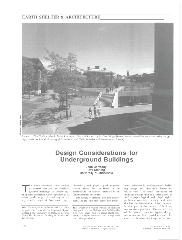 (PDF) Design Considerations for Underground Buildings