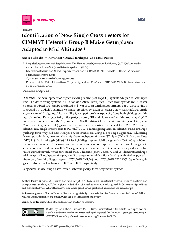 (PDF) Identification of New Single Cross Testers for CIMMYT Heterotic ...