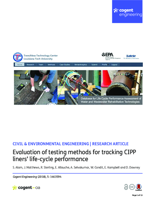 (PDF) Evaluation of testing methods for tracking CIPP liners’ life ...