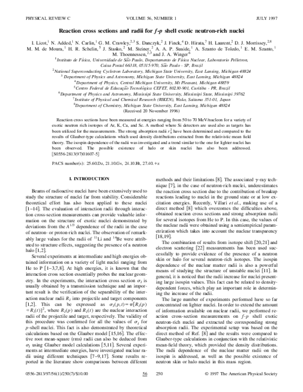 (PDF) Reaction cross sections and radii for fp shell exotic neutron ...