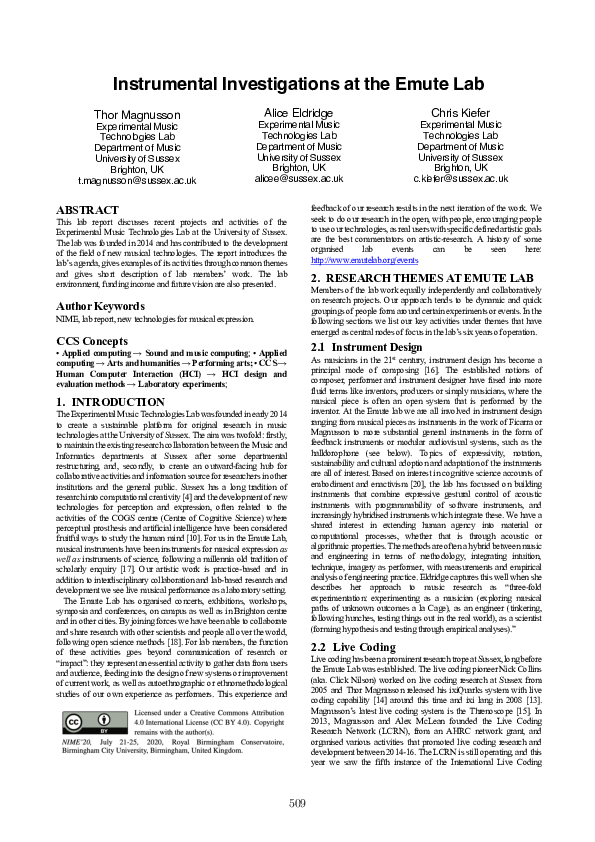 (PDF) Instrumental Investigations at the Emute Lab