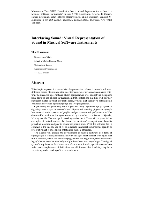 (PDF) Interfacing Sound: Visual Representation of Sound in Musical ...