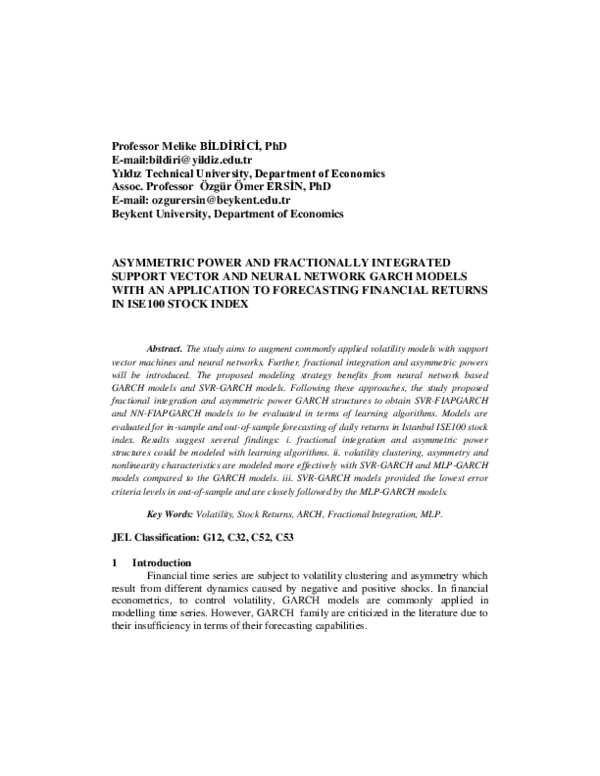 Pdf Asymmetric Power And Fractionally Integrated Support Vector And Neural Network Garch