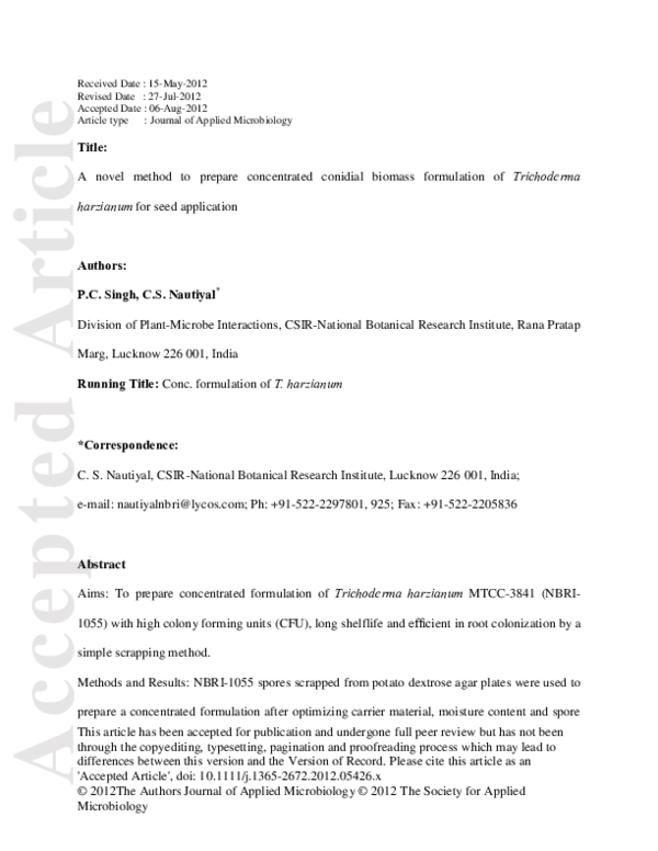 (PDF) Process for Preparing a Talc Based Trichoderma Formulation