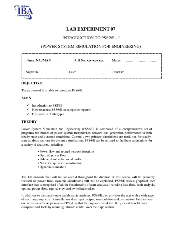 (PDF) Power System Analysis: Introduction to PSS®E