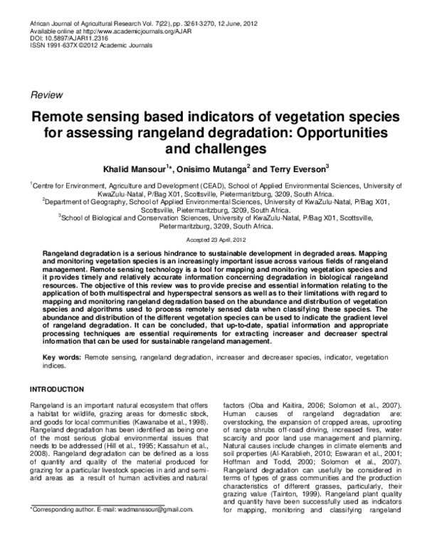 (PDF) Remote sensing based indicators of vegetation species for ...