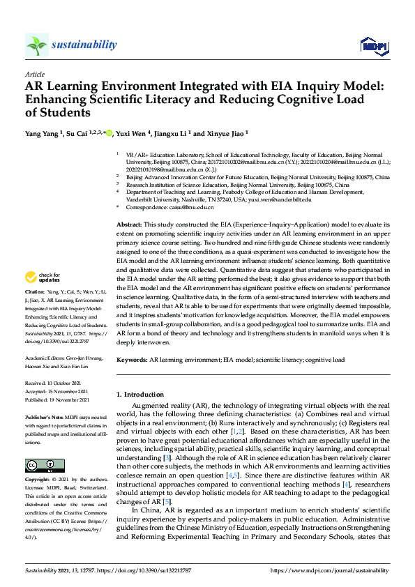 (PDF) AR Learning Environment Integrated with EIA Inquiry Model: Enhancing Scientific Literacy ...