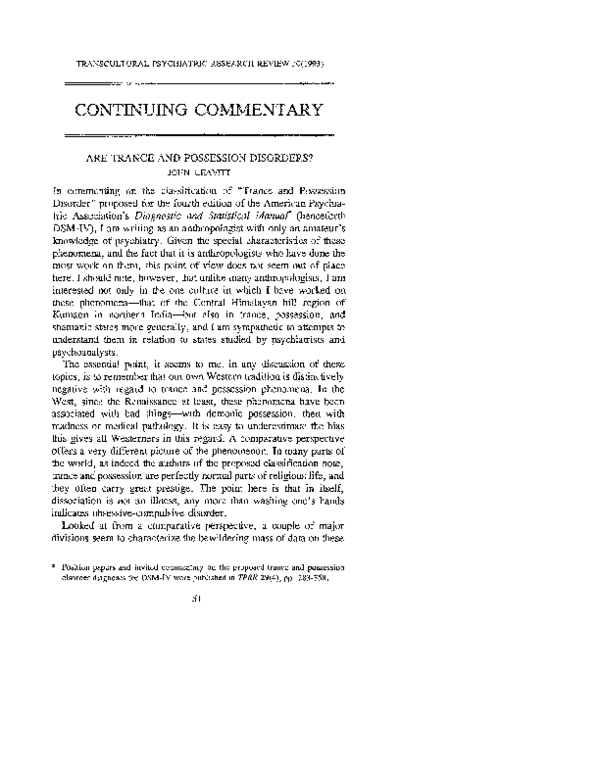 (PDF) Are Trance and Possession Disorders?