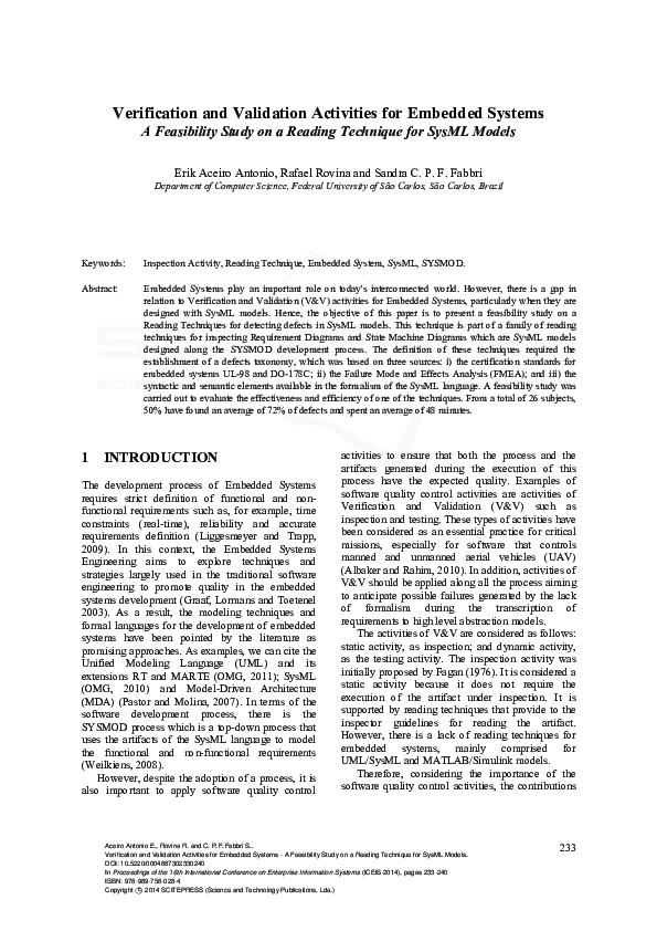 (PDF) Verification and Validation Activities for Embedded Systems - A ...
