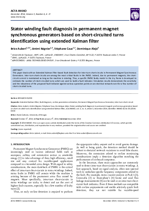 (PDF) Stator Winding Fault Diagnosis in Permanent Magnet Synchronous Generators Based on Short ...