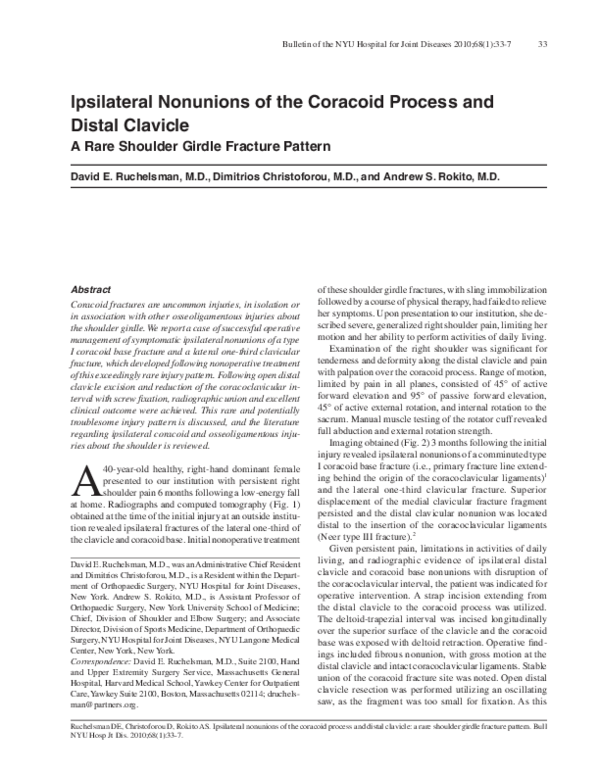 (PDF) Ipsilateral nonunions of the coracoid process and distal clavicle ...