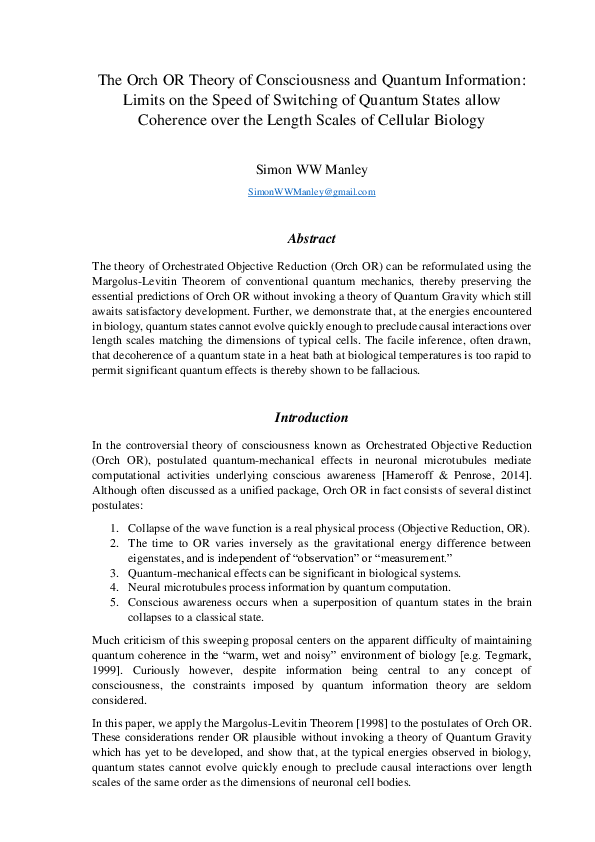 (PDF) The Orch OR Theory of Consciousness and Information Theory ...