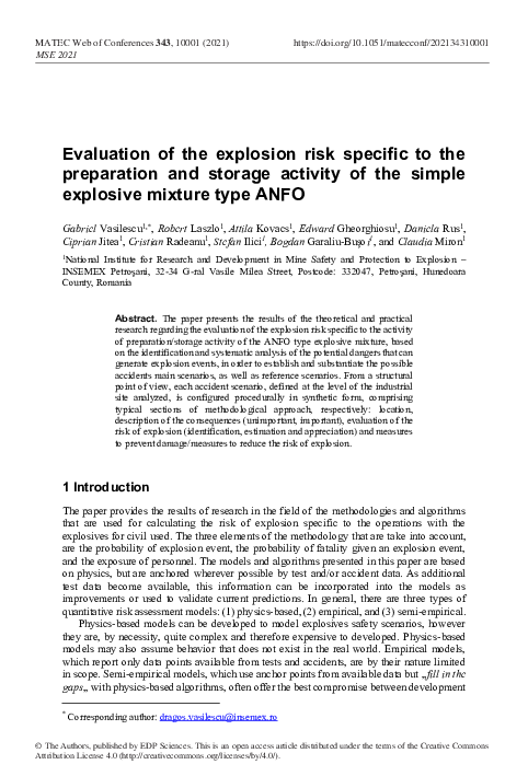 (PDF) Evaluation of the explosion risk specific to the preparation and ...