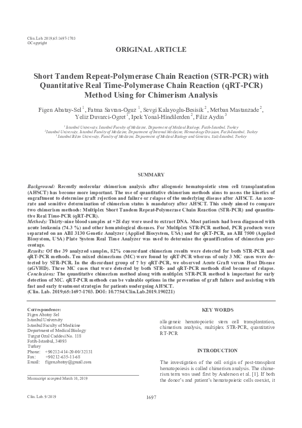(PDF) Short Tandem Repeat-Polymerase Chain Reaction (STR-PCR) with ...