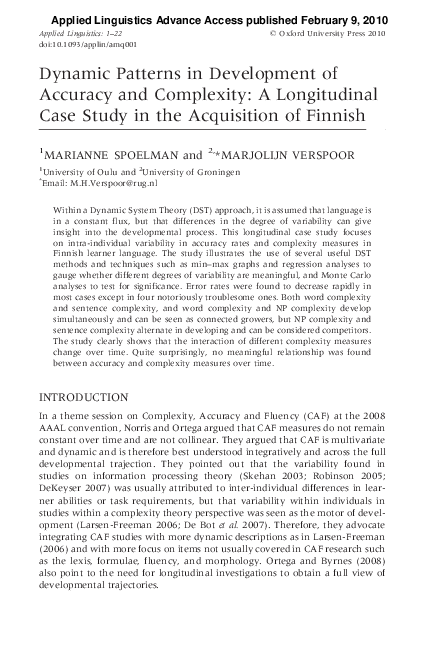 (PDF) Dynamic Patterns in Development of Accuracy and Complexity: A Longitudinal Case Study in ...